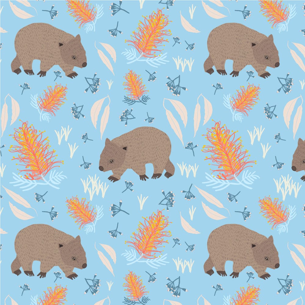 Wombat Waltz Fabric Blue – Australiana Fabrics